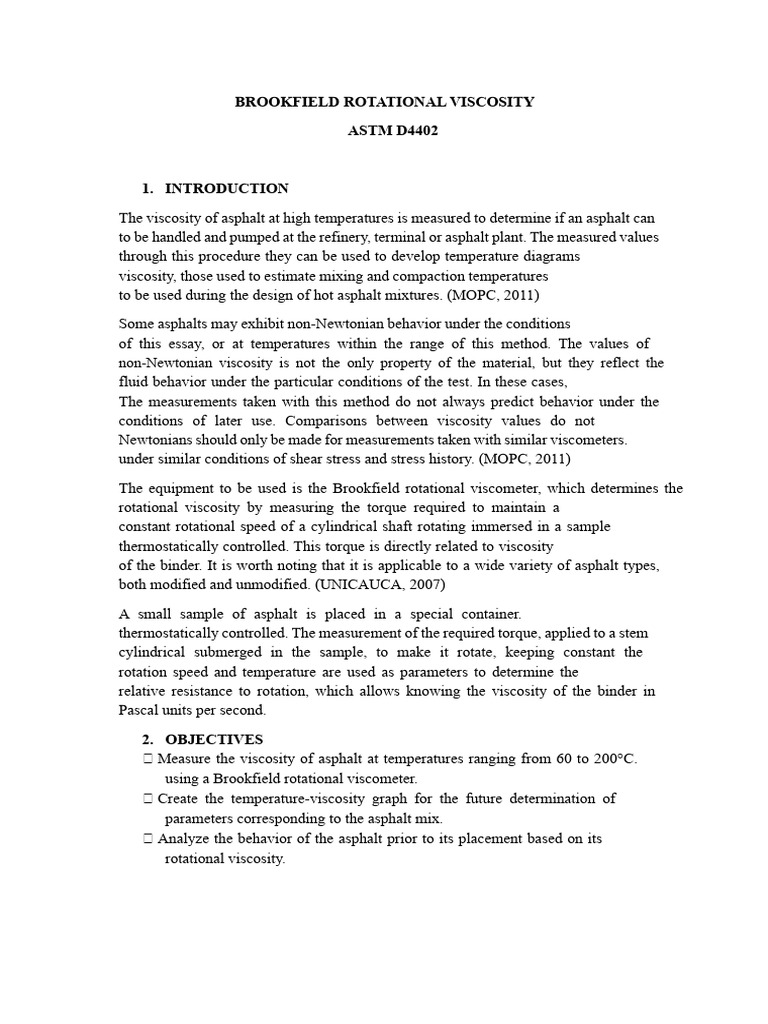 Brookfield Viscosity Testing for Asphalt | PDF | Viscosity | Applied ...