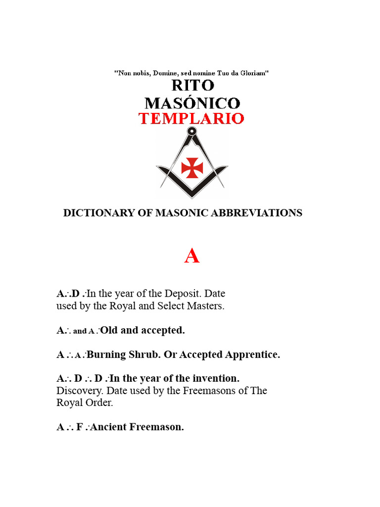 dictionary of Masonic abbreviations | PDF | Freemasonry | Titles