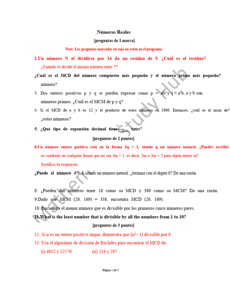 Ejercicios de Números Reales y MCD/MCM | PDF | Número Real | Número ...