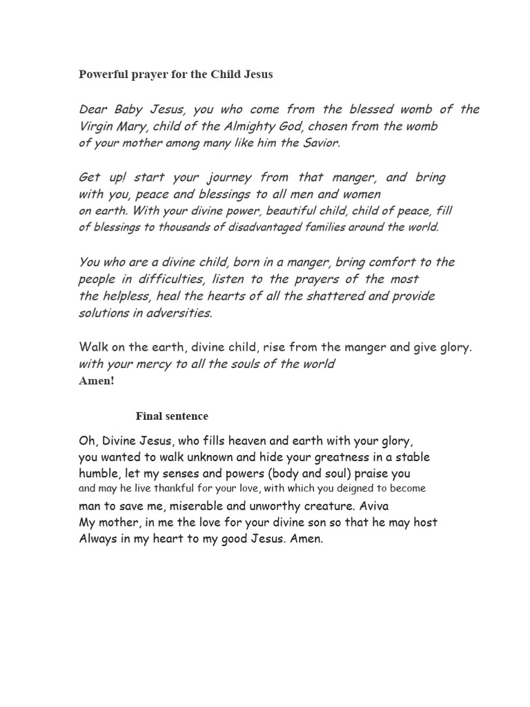 Powerful prayer for the Child Jesus | PDF | Jesus | Mercy