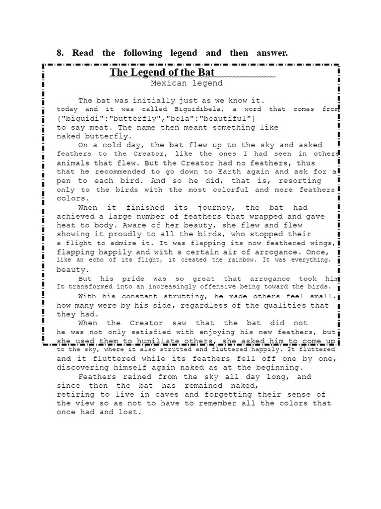 Reading comprehension (Legend of the bat).docx | PDF | Bat | Feather