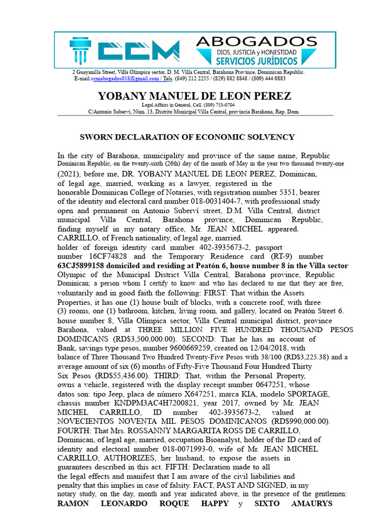 Affidavit of Economic Solvency | PDF