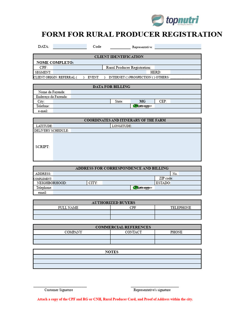 Rural Producer Registration Form | PDF