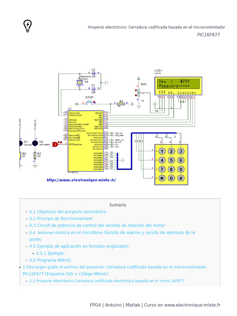 Proyecto Electrónico _ Cerradura Codificada Basada En El Microcontrolador PIC16F877 | PDF ...