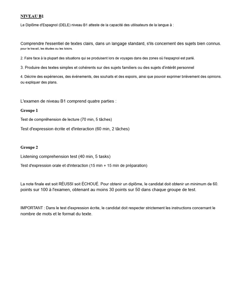 Guide du DELE Espagnol B1 : Examen et Compétences | PDF | Langue ...