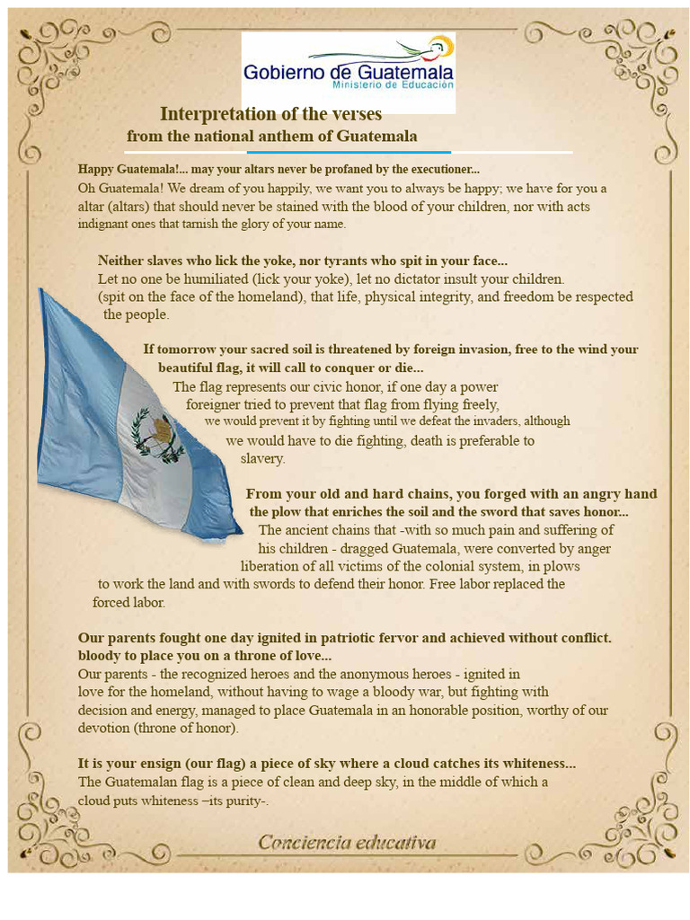 Interpretation of The Verses of The National Anthem of Guatemala | PDF