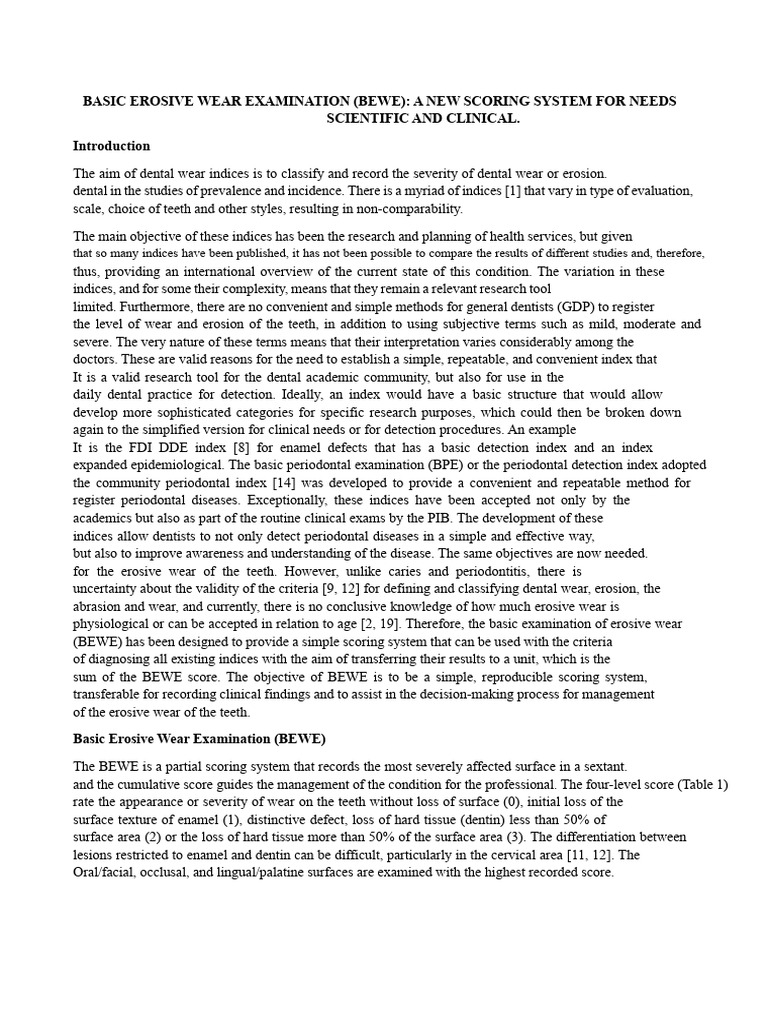 BEWE: New Erosive Wear Scoring System | PDF | Tooth Enamel | Periodontology