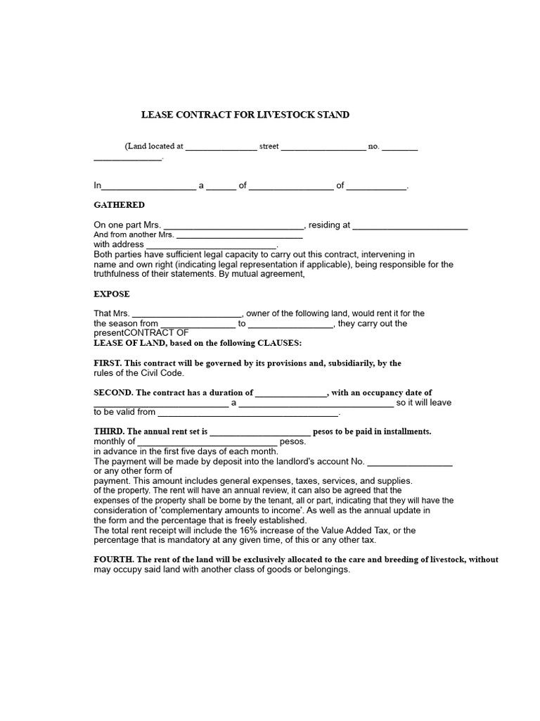 Livestock Land Lease Contract Template | PDF | Lease | Landlord
