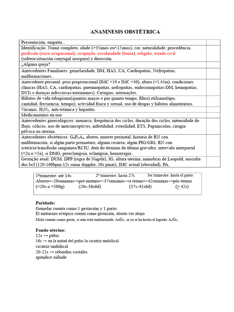 Lista de verificación de anamnesis obstétrica | PDF | El embarazo ...