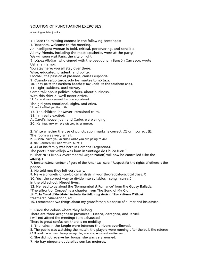 Punctuation Exercises and Solutions | PDF | Punctuation | Graphemes