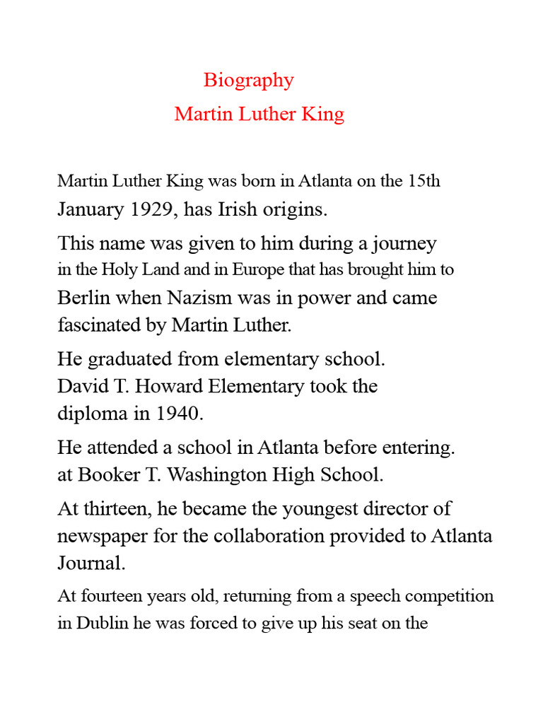Biography of Martin Luther King | PDF