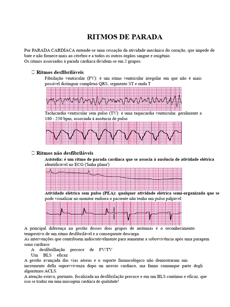 Ritmos de Parada | PDF | Coração | Reanimação cardiopulmonar