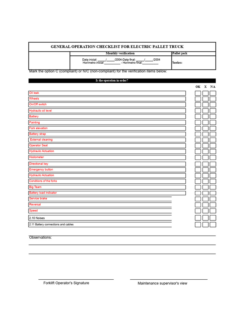 2.1 Pallet Jack Checklist | PDF