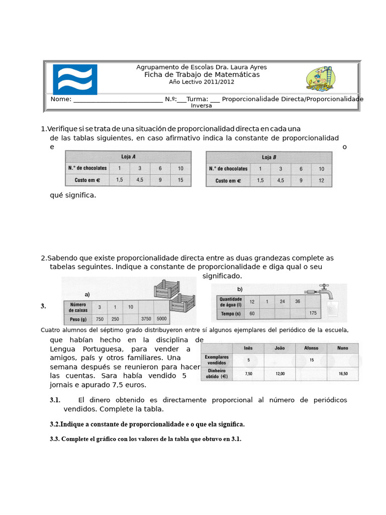 Ficha de Proporcionalidad Directa Inversa | PDF | Matemáticas
