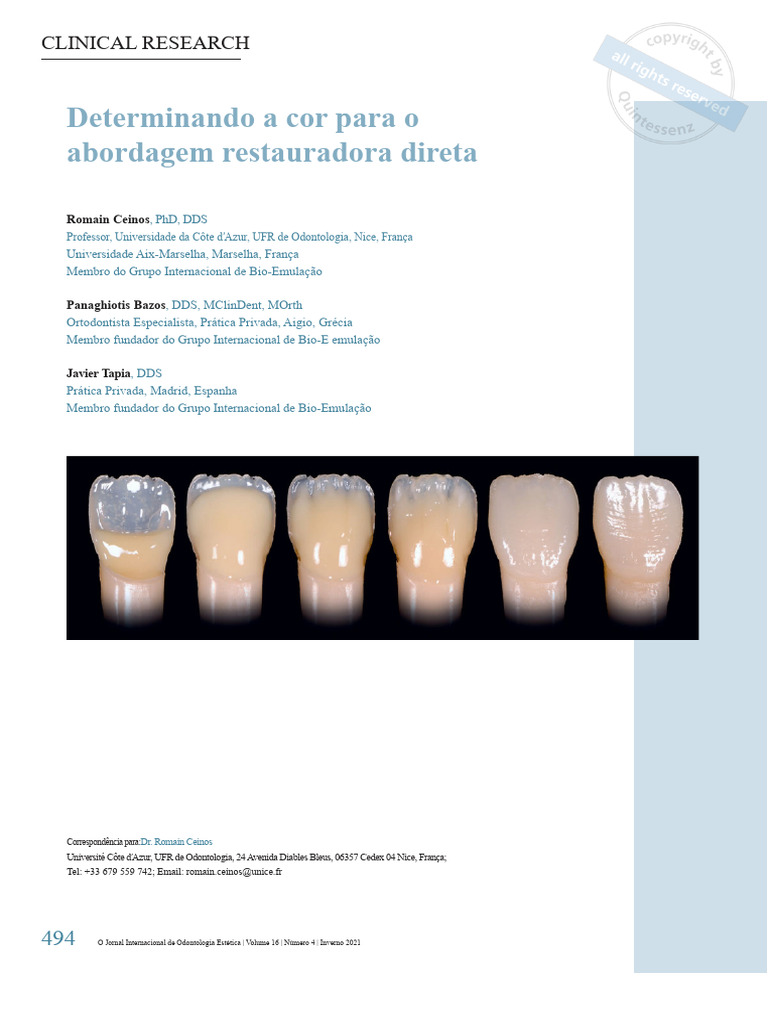 Cor em Restaurações Dentárias Diretas | PDF | Cor | Esmalte dentário