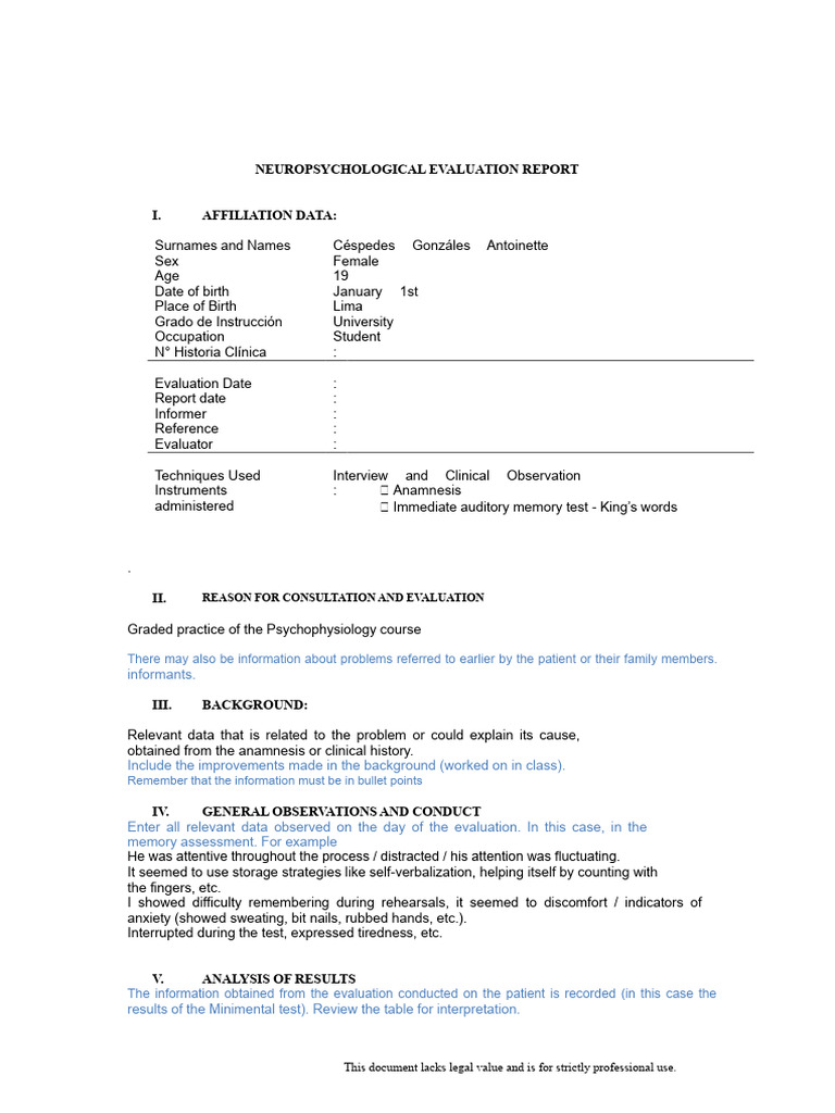 Group 3 Model Immediate Auditory Memory Test Report | PDF | Memory ...