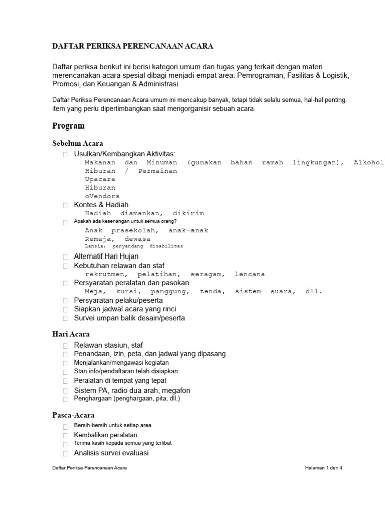 Daftar Periksa Perencanaan Acara | PDF