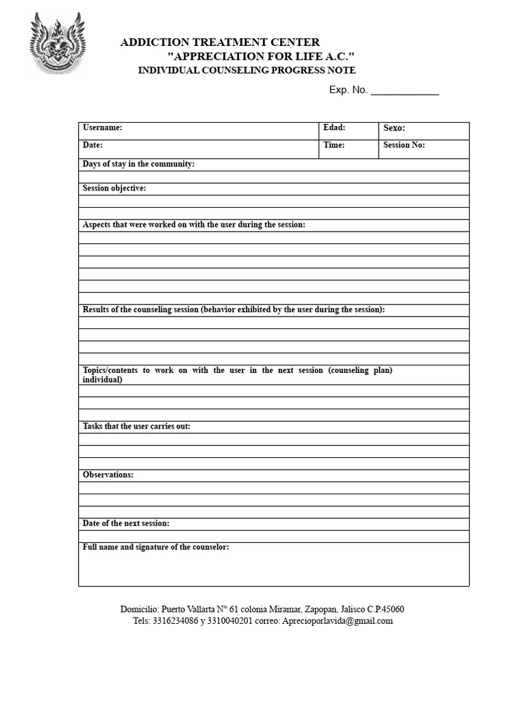 Individual Counseling Notes for Addiction Treatment | PDF | Drug ...
