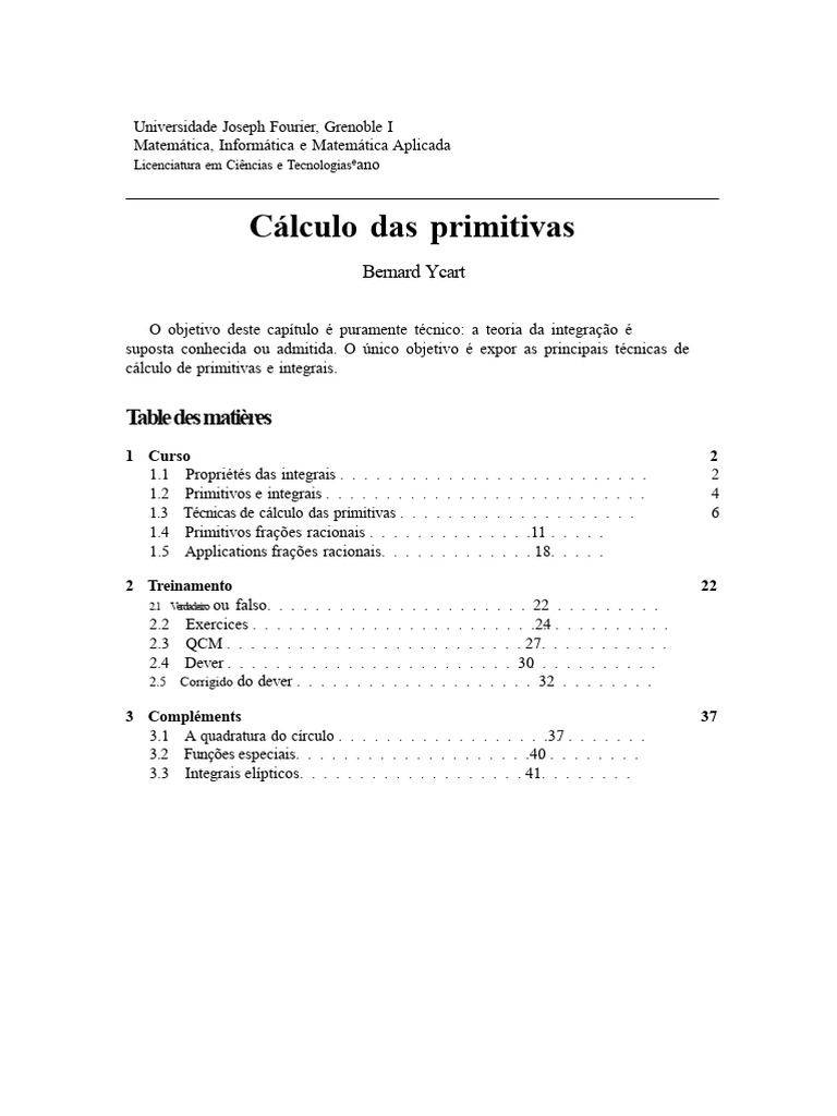 Cálculo de Primitivas e Integrais | PDF | Integrante | Derivado