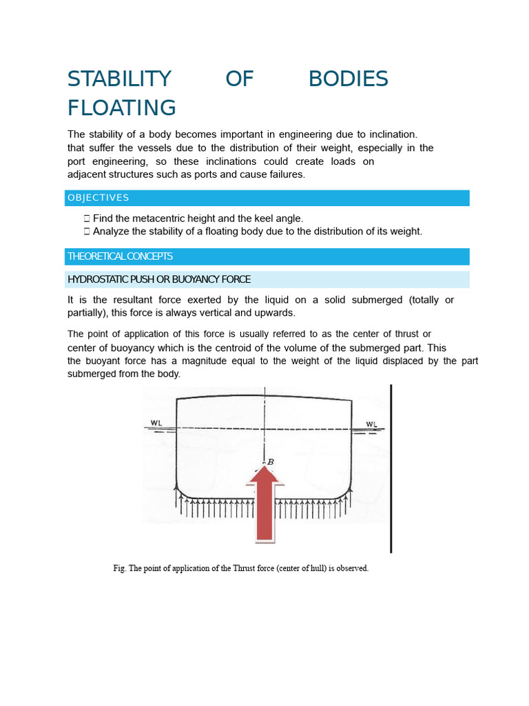 Stability Analysis of Floating Bodies | PDF | Buoyancy | Physical ...