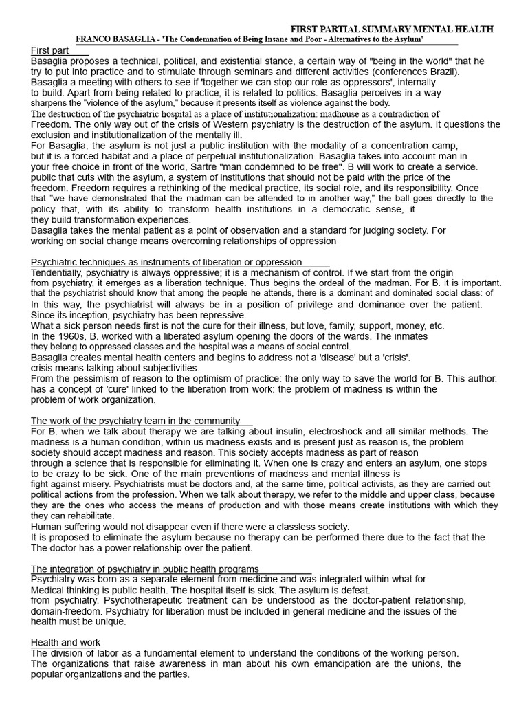 Basaglia - The Condemnation of Being Crazy and Poor - Alternatives To ...