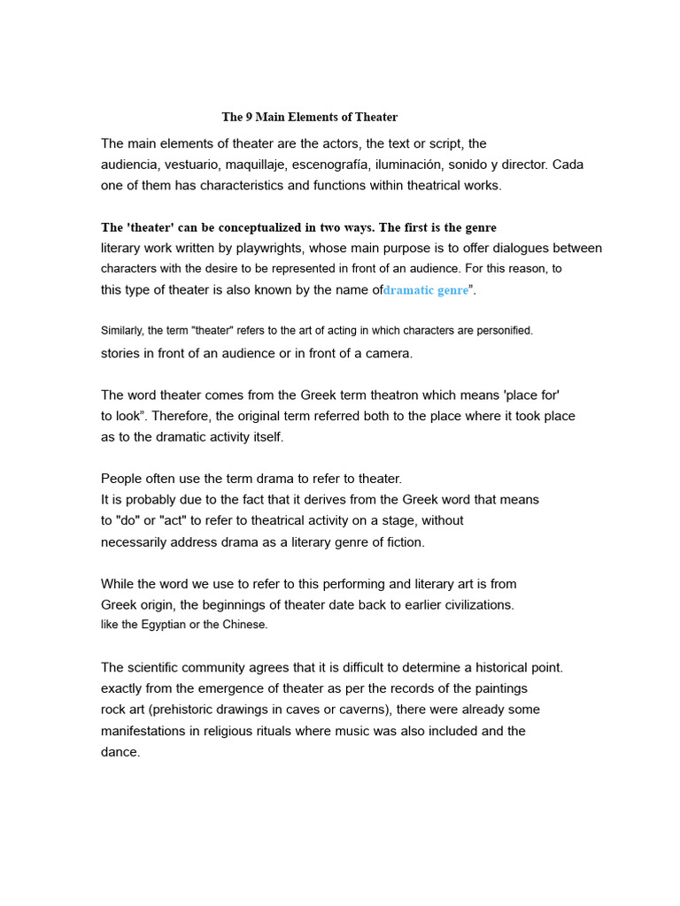 The 9 Main Elements of Theater Ideas | PDF | Theatre | Play (Theatre)