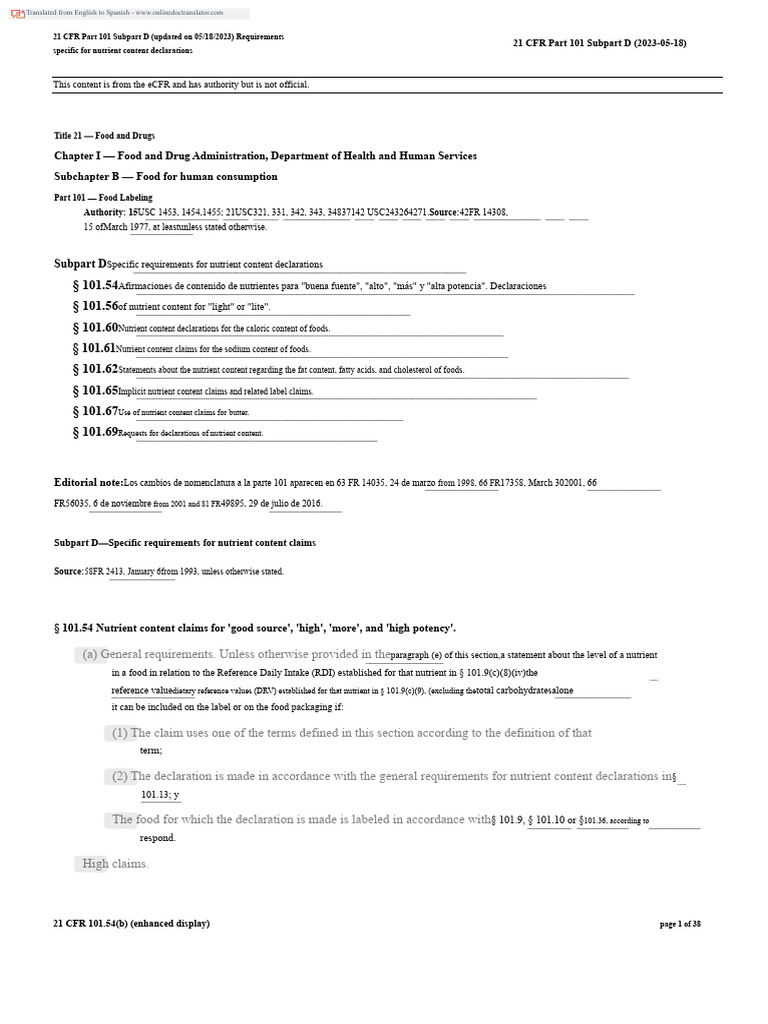 Nutrient Content Declarations Guide | PDF | Nutrition Facts Label | Foods