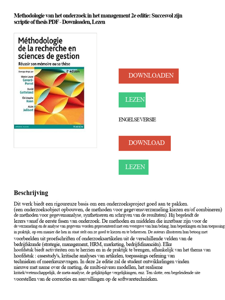 Methodologie Van Het Onderzoek in Het Management 2e Editie: Succesvol ...