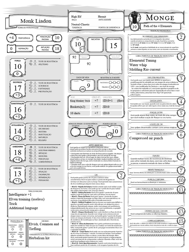 DnD 5e - Sheet - Monk - Ready Editable | PDF | Elf (Dungeons & Dragons) | Fairies