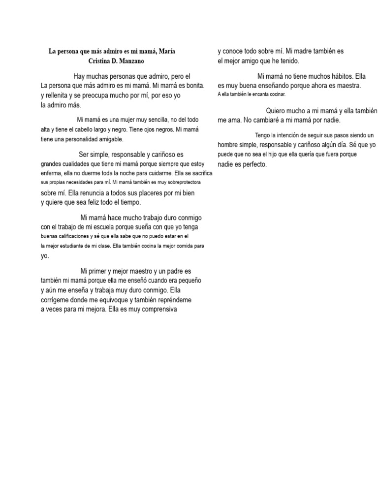 La Persona Que Más Admiro Es Mi Mamá. | PDF