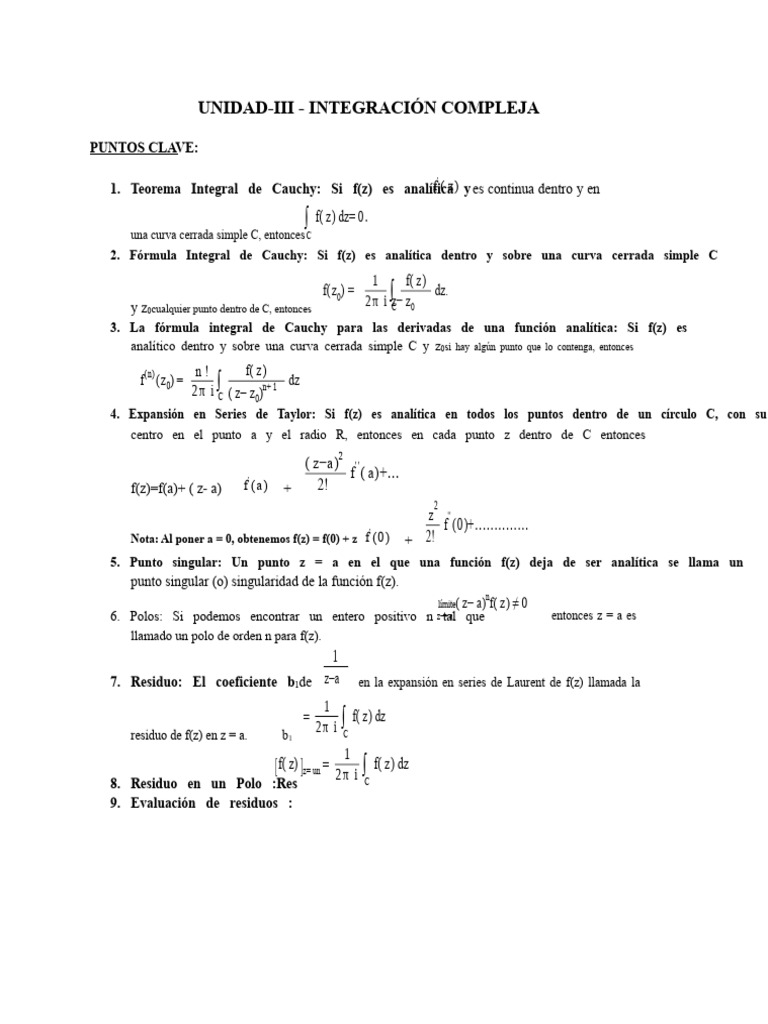 Teoremas y Cálculos en Análisis Complejo | PDF | Integral | Matemáticas