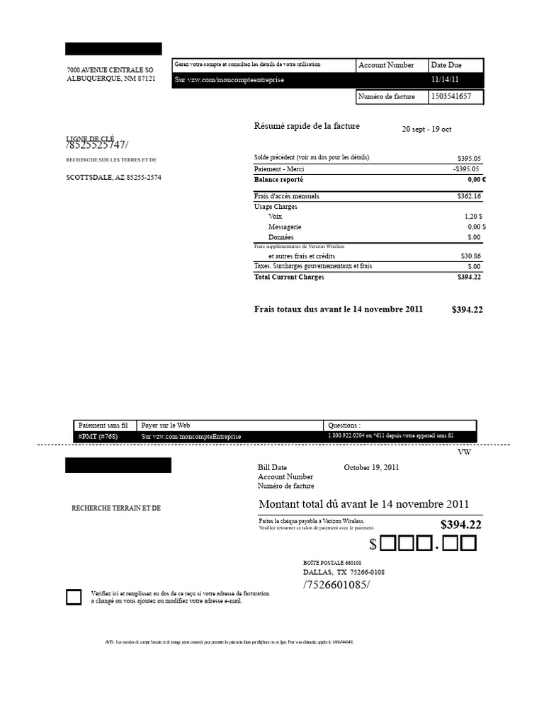 Détails de Facture Verizon Wireless | PDF | Banques | Télécommunications