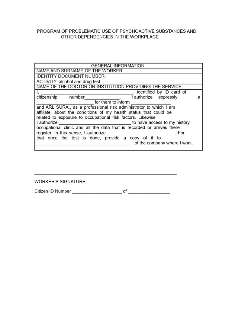 Format For Authorization of Alcohol and Drug Testing | PDF