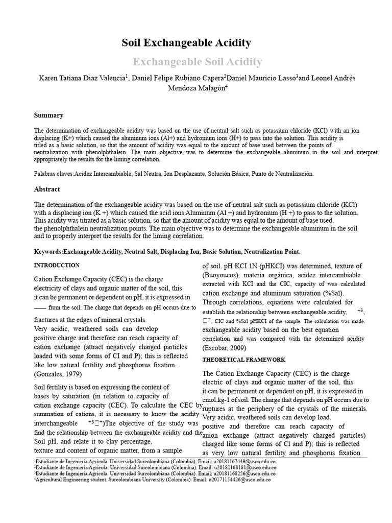 Soil Exchangeable Acidity Report | PDF | Soil | Titration