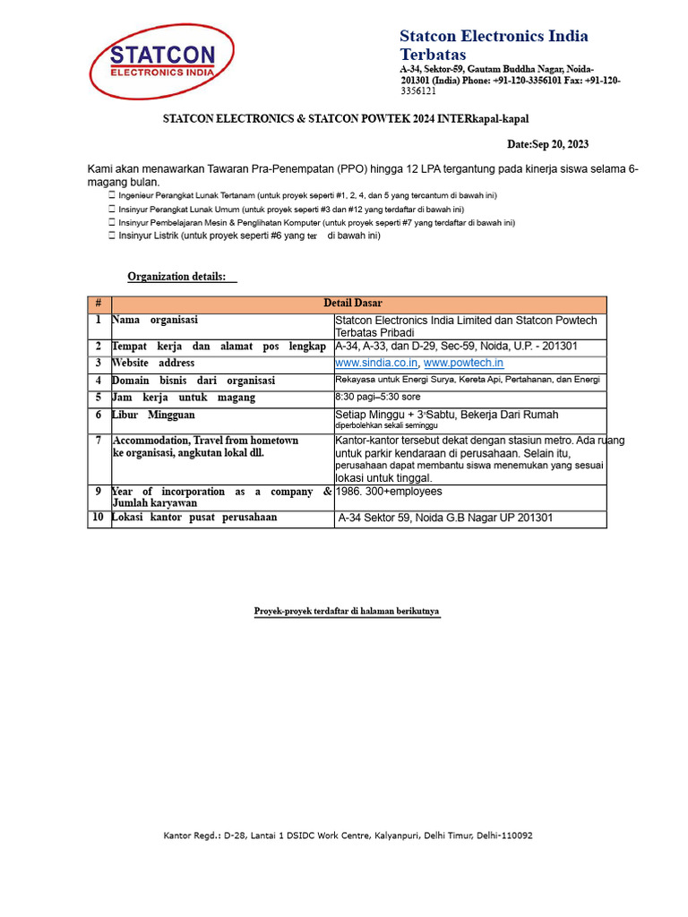 Magang Teknik di Statcon Electronics | PDF