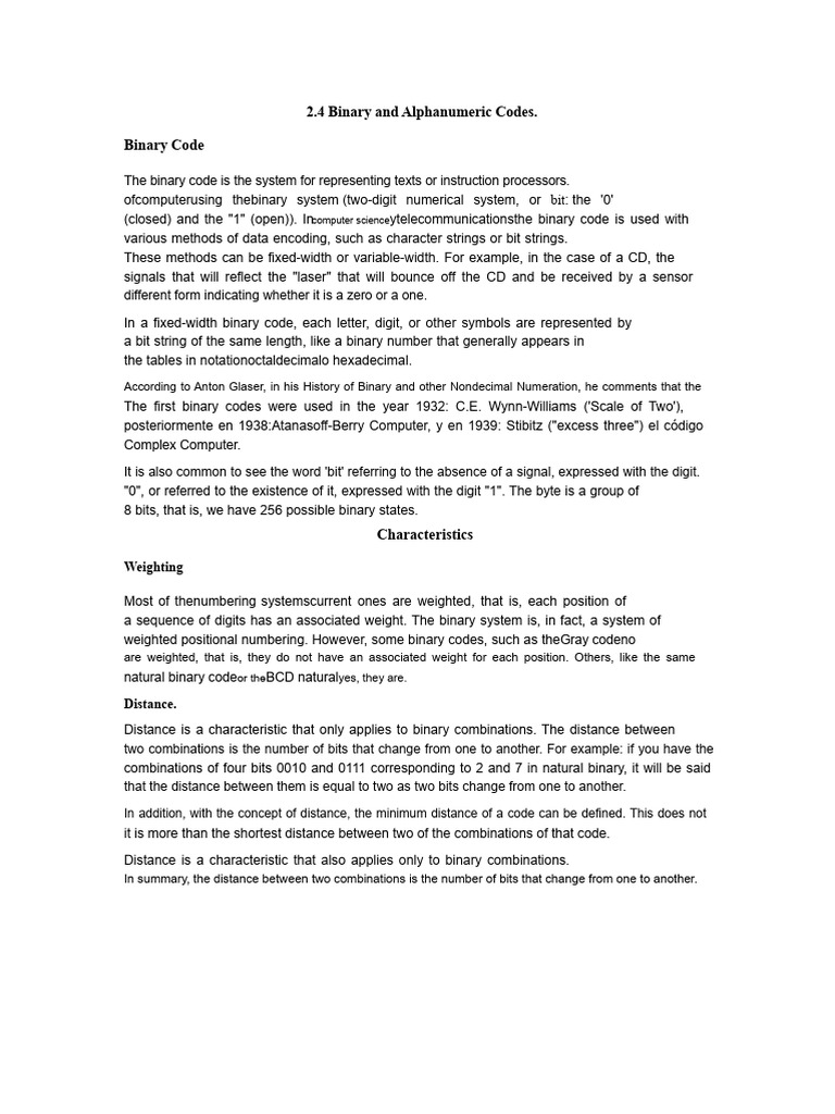 Binary and Alphanumeric Codes | PDF | Binary Coded Decimal | Ascii