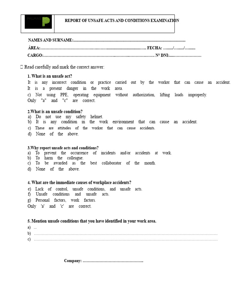 Exam - Report On Unsafe Acts and Conditions | PDF