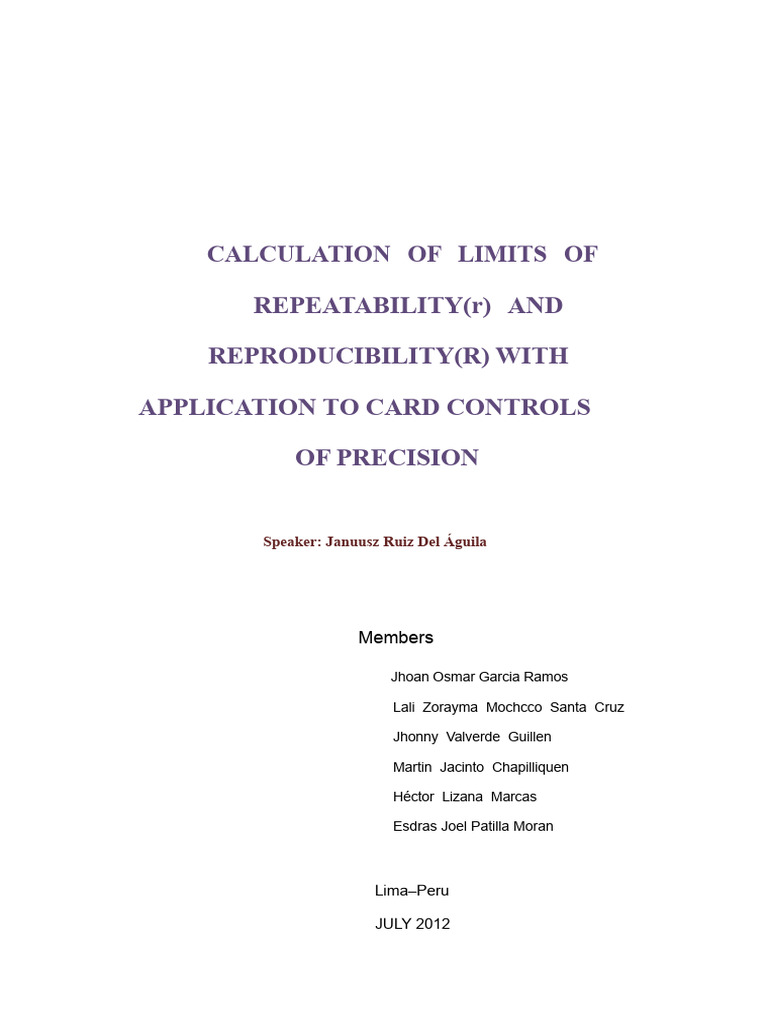 Calculation of Repeatability Limits | PDF | Data Analysis | Statistical ...