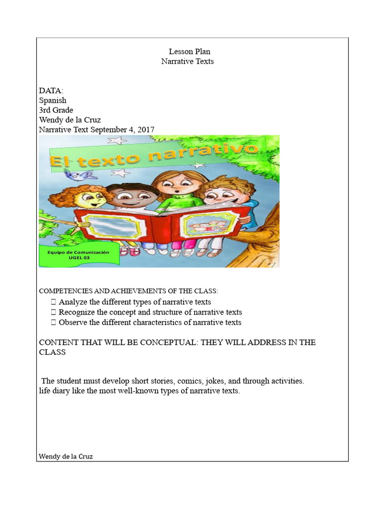 Lesson Plan Narrative Texts | PDF | Lesson Plan | Narrative
