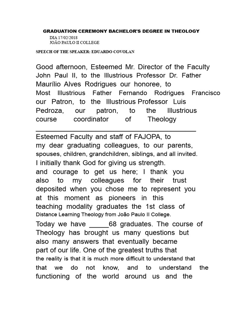 Graduation Ceremony for Theology Degree | PDF | Theology | God
