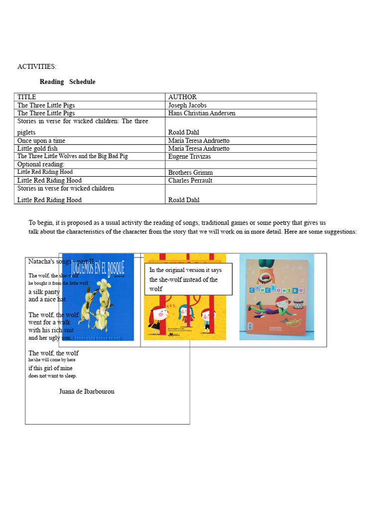 Activities of The Three Little Wolves and The Big Bad Pig | PDF ...