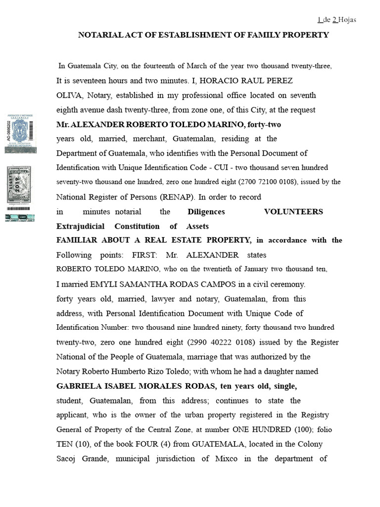 NOTARIAL ACT of Constitution of Family Heritage | PDF | Guatemala ...
