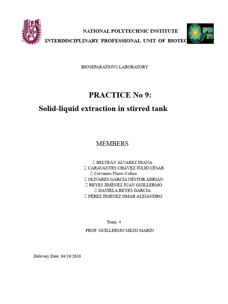 PRACTICE 9 Solid-Liquid Extraction in Agitated Tank (INTRODUCTION) | PDF | Liquids | Applied And ...