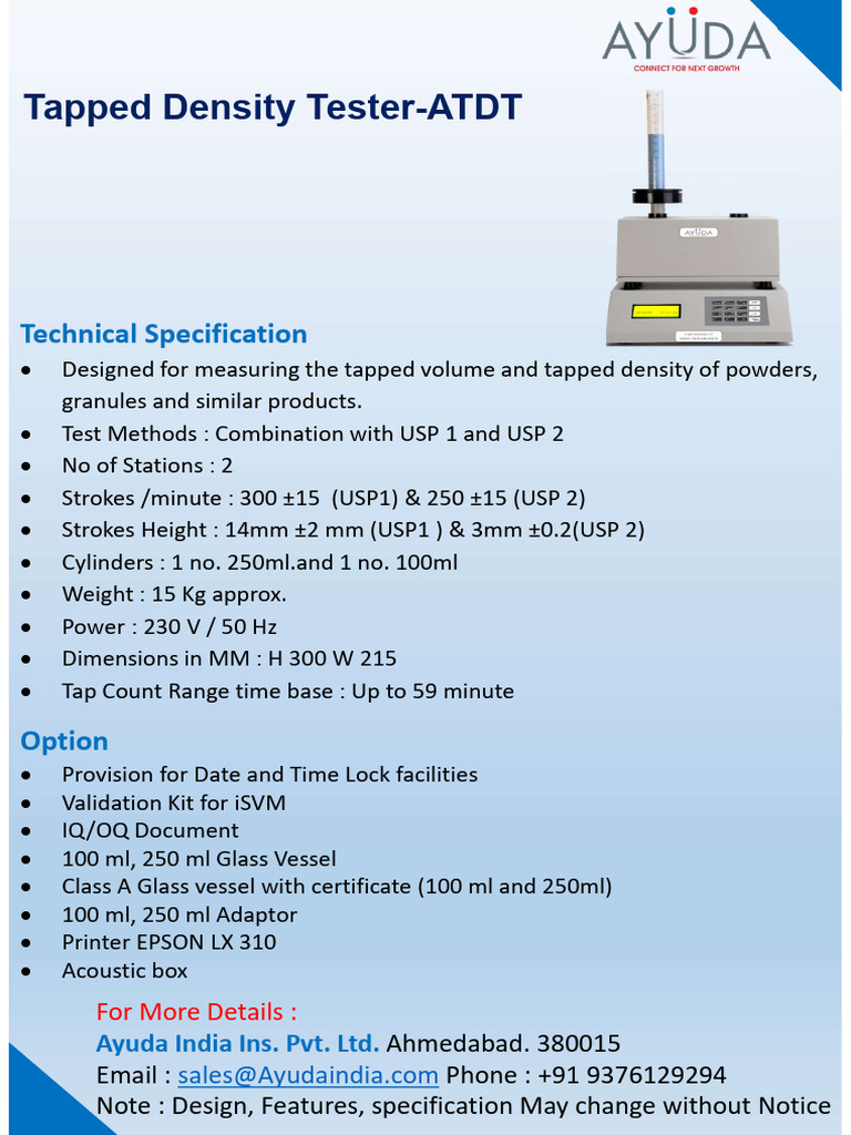 Tapped Density Tester Specifications | PDF