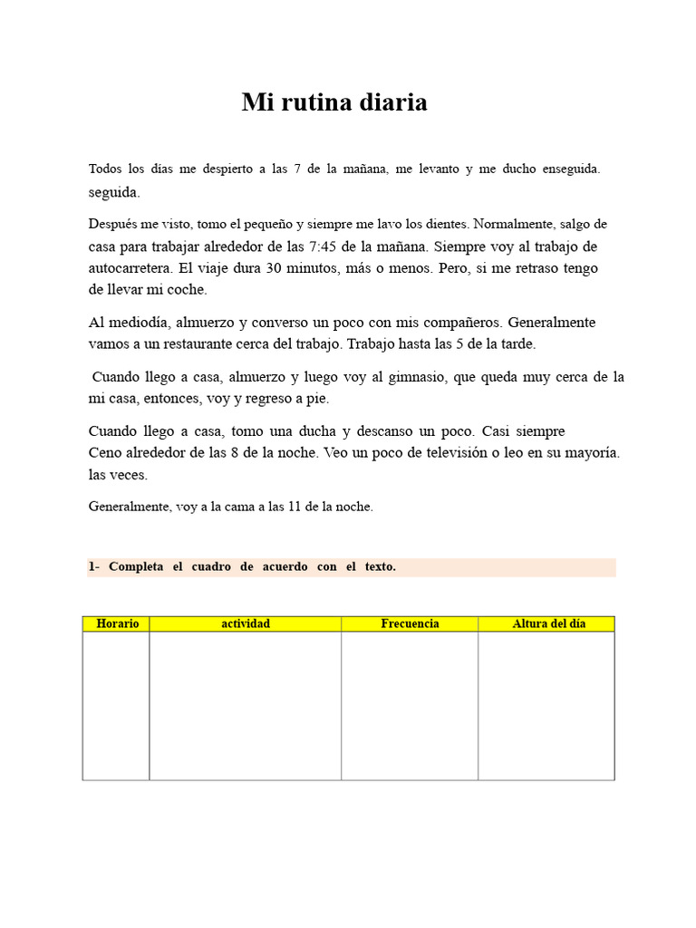 Mi rutina diaria texto.docx | PDF