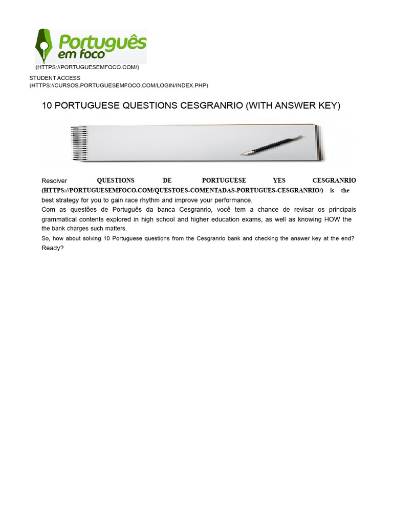 10 Portuguese Questions for CESGRANRIO | PDF