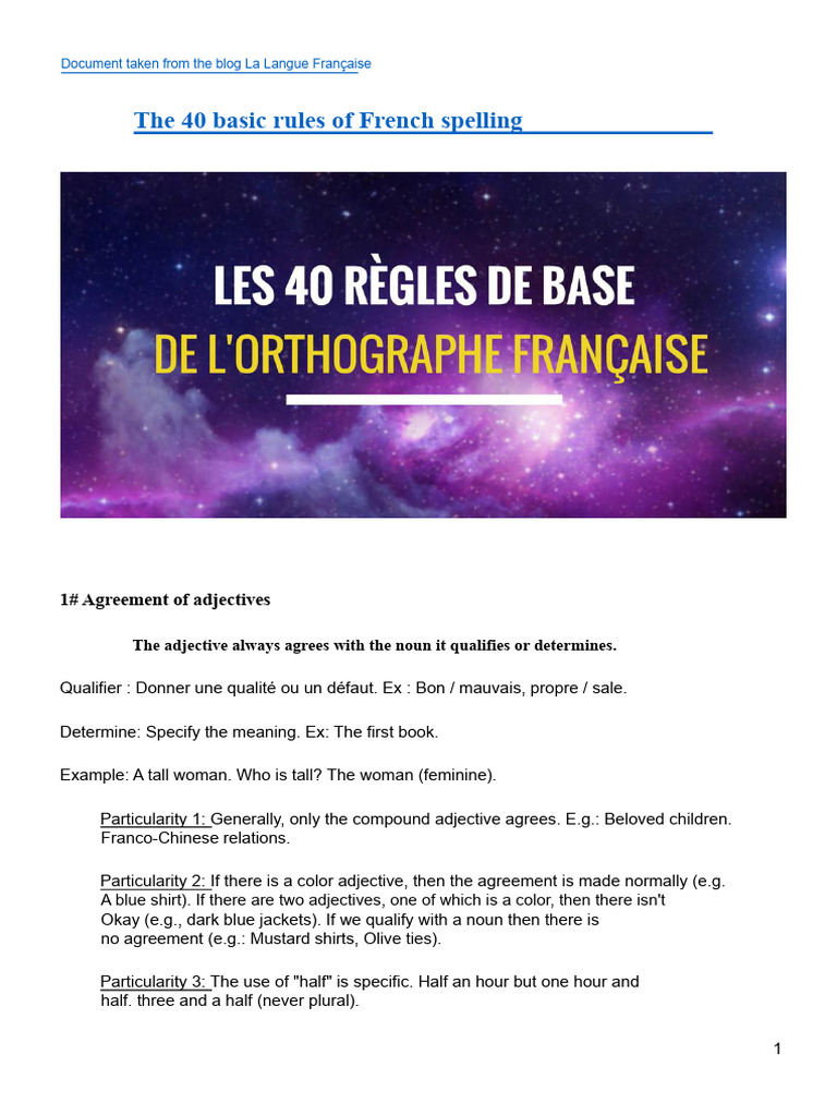 The 40 Basic Rules of French Spelling | PDF | Grammatical Gender ...