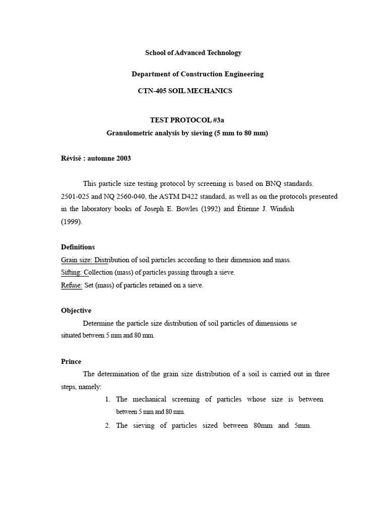 Granulometric Analysis Protocol for Soil | PDF | Particle Size Distribution