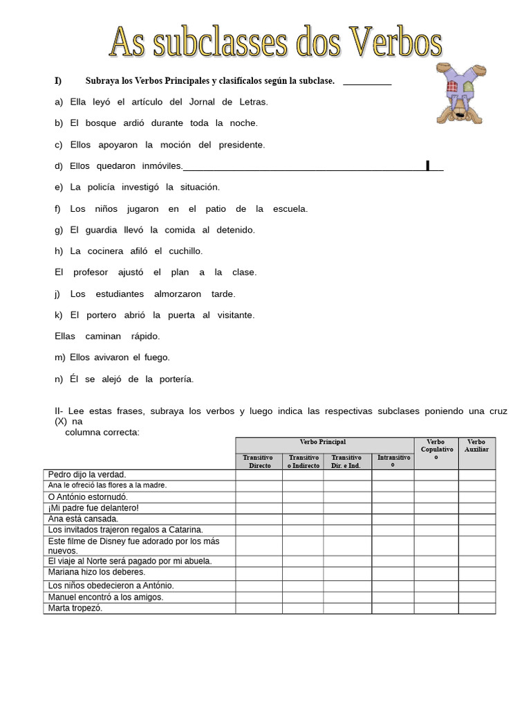 Subclases de Los Verbos | PDF | Verbo