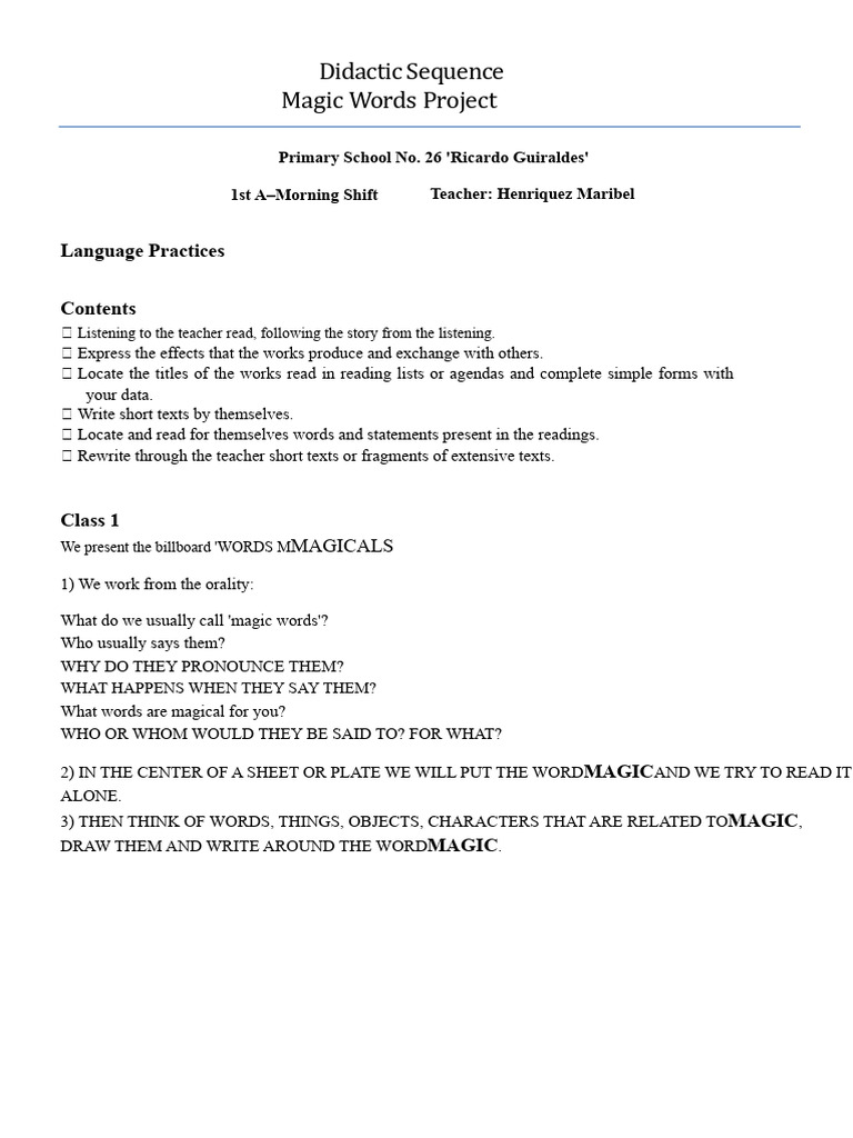 Magic Words Project for Primary Students | PDF | Magician (Fantasy)